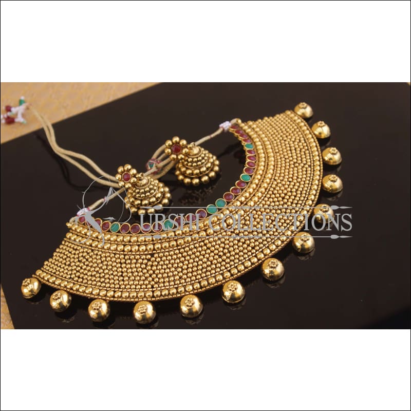Designer Gold Plated Bridal Big Necklace Set M2656 Urshi Collections